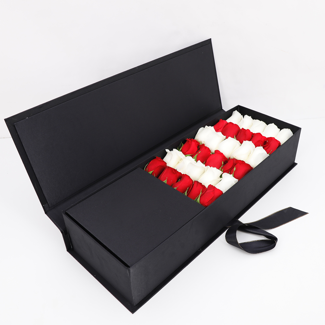 Red White Roses in Black Box |Flower Box Delivery