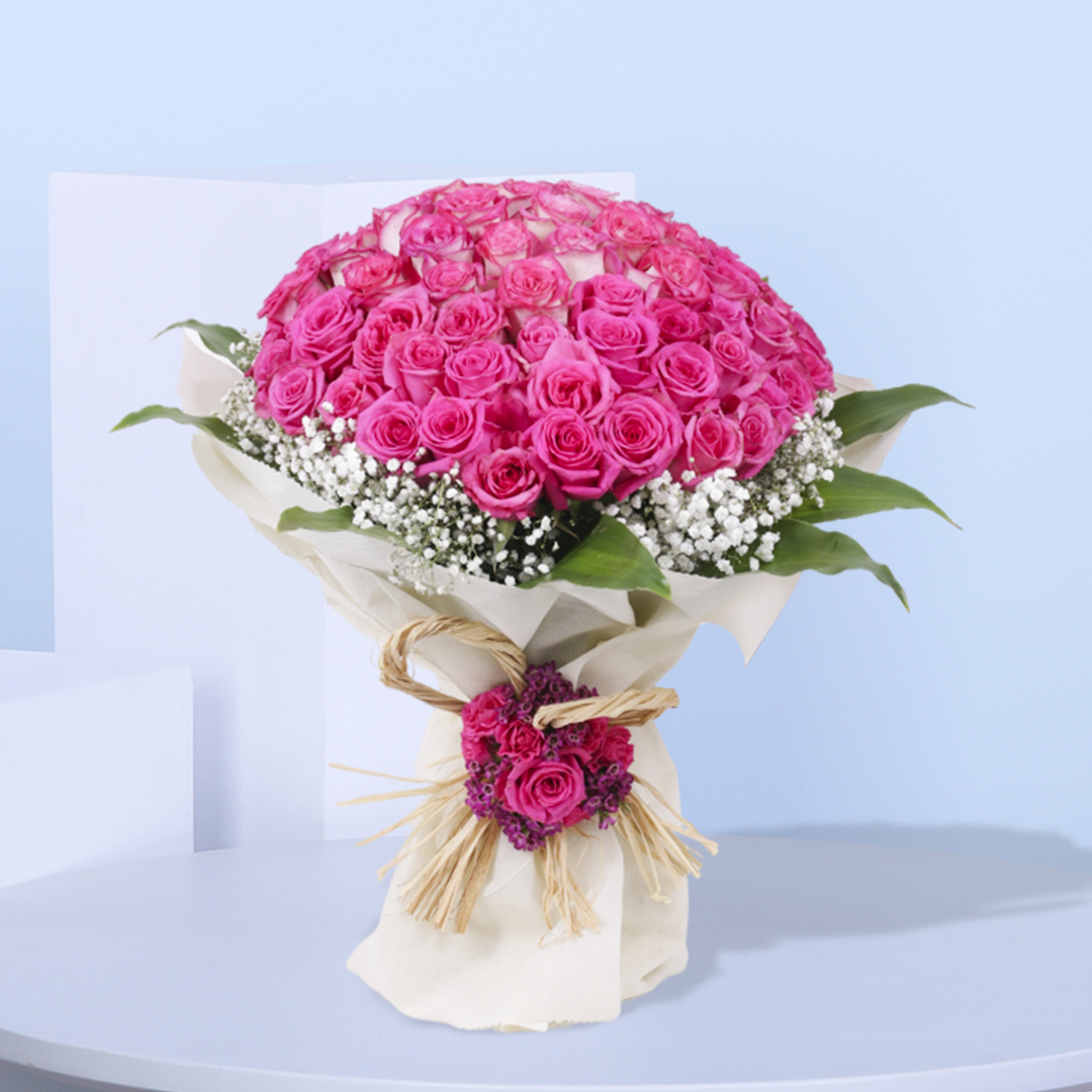 60 Pink Roses - Blushing Love | Hand Tied Bouquet