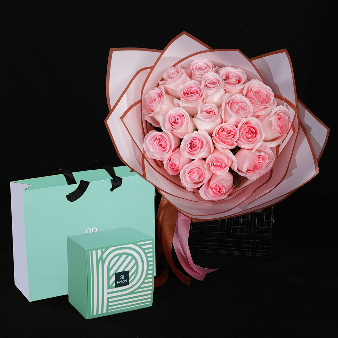 Pink Rose With Patchi Chocolate | Gift Combo