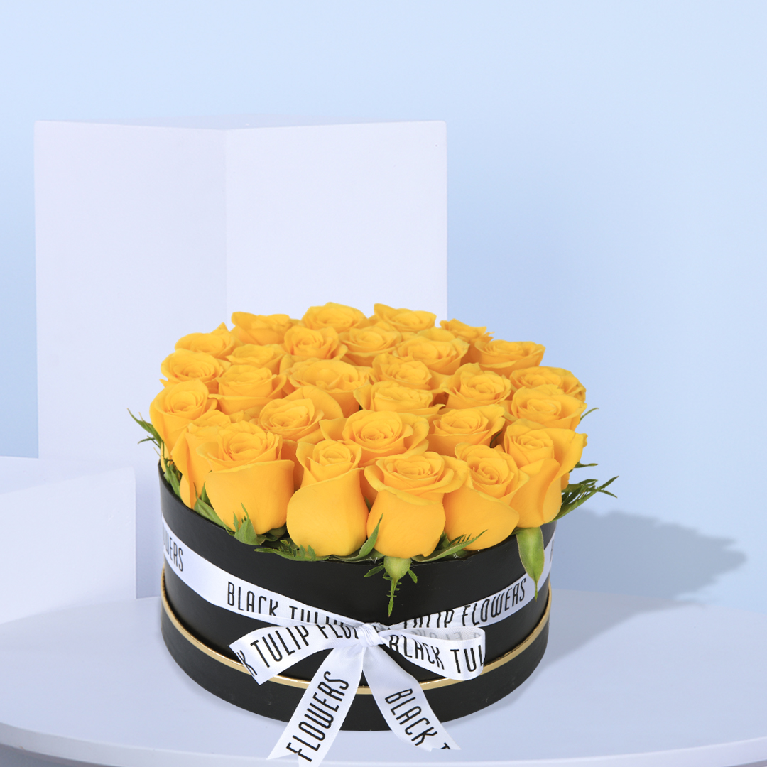 Bright Yellow Roses In A Box - Flower Delivery Dubai, UAE