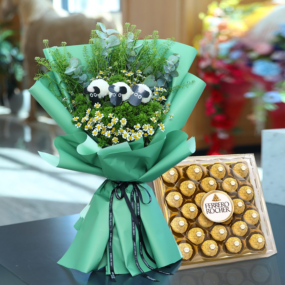 Green Eid Bouquet with Ferrero Rocher Delivery in Dubai UAE