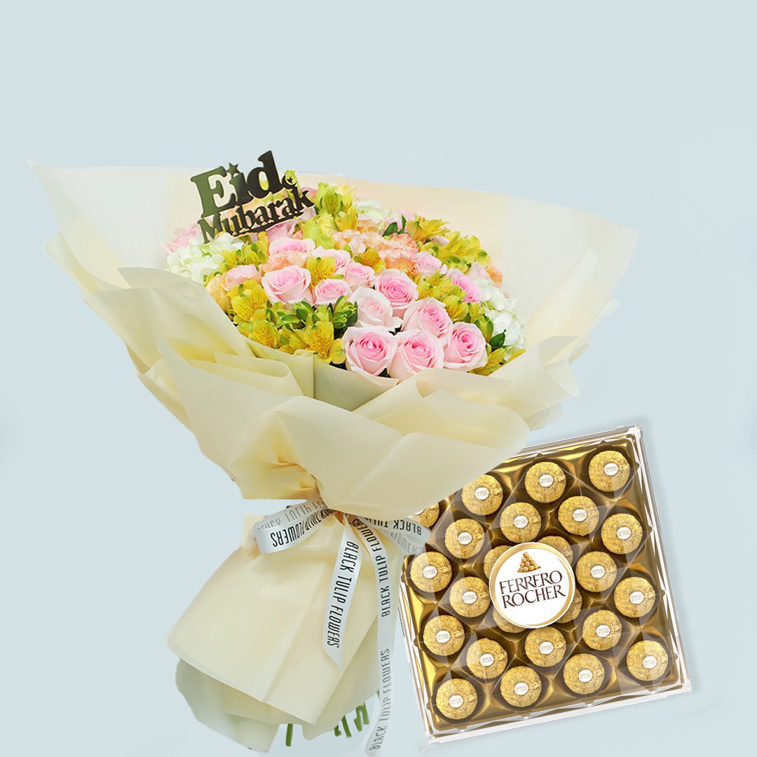 Happy Eid Flower Bouquet with Ferrero Rocher Delivery in UAE