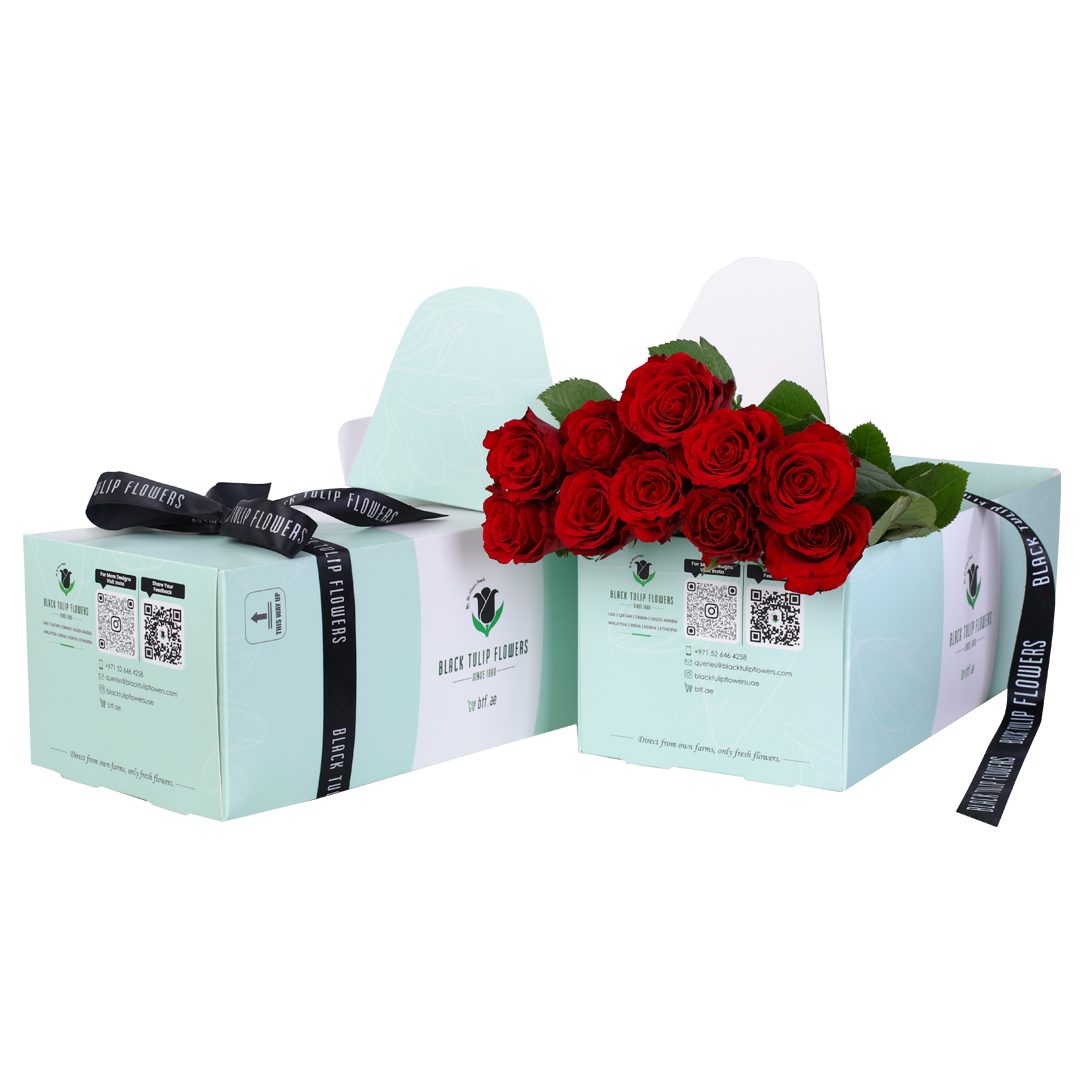 Buy Red Roses Online in Green Box - Flower Delivery UAE