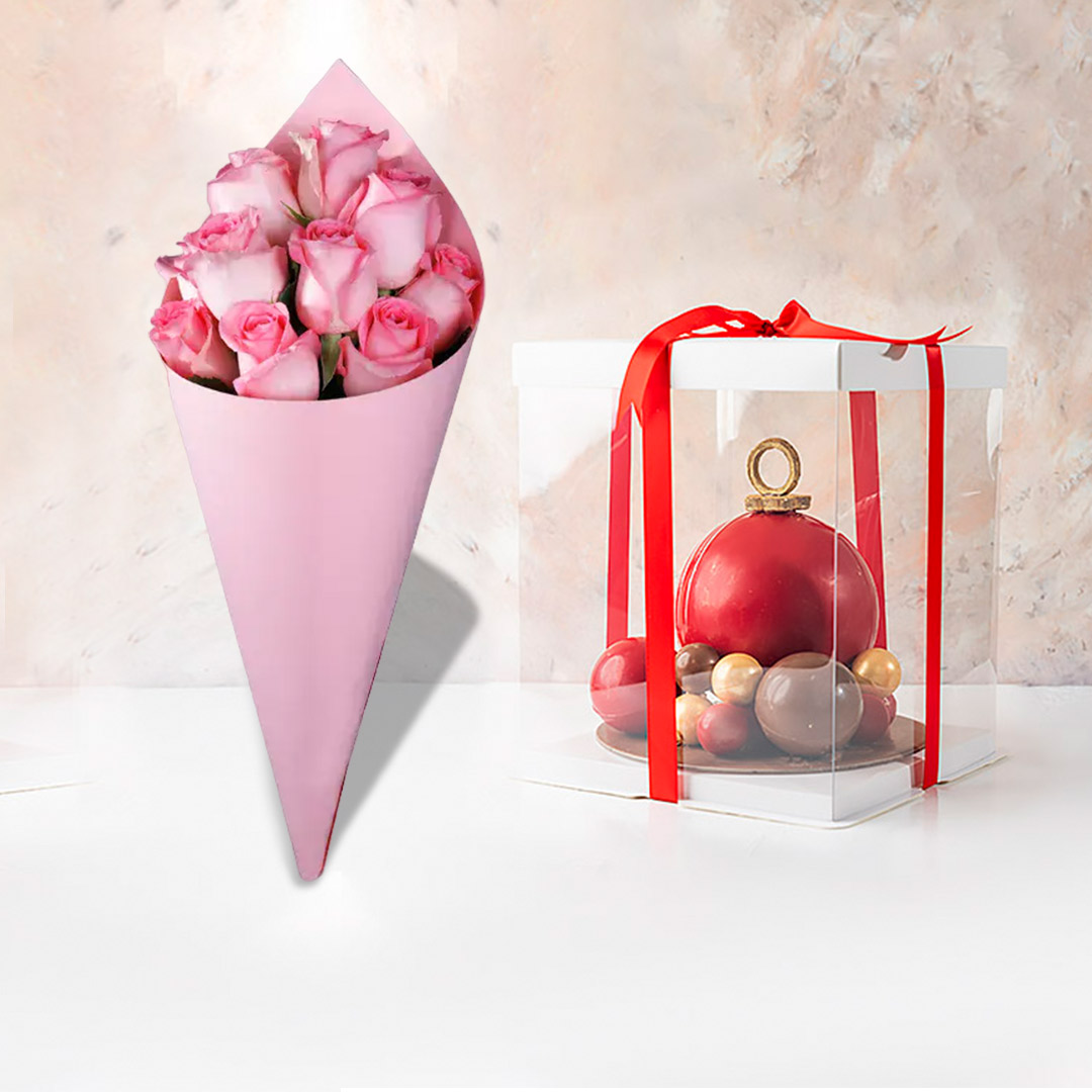 10 Pink Rose with Pinata 3D Chocolate Bauble | Christmas combo Gifts ...