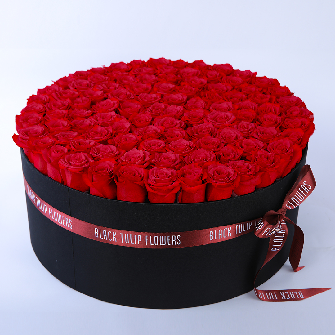 Box of 100 Red Roses | Deep Red Go Around