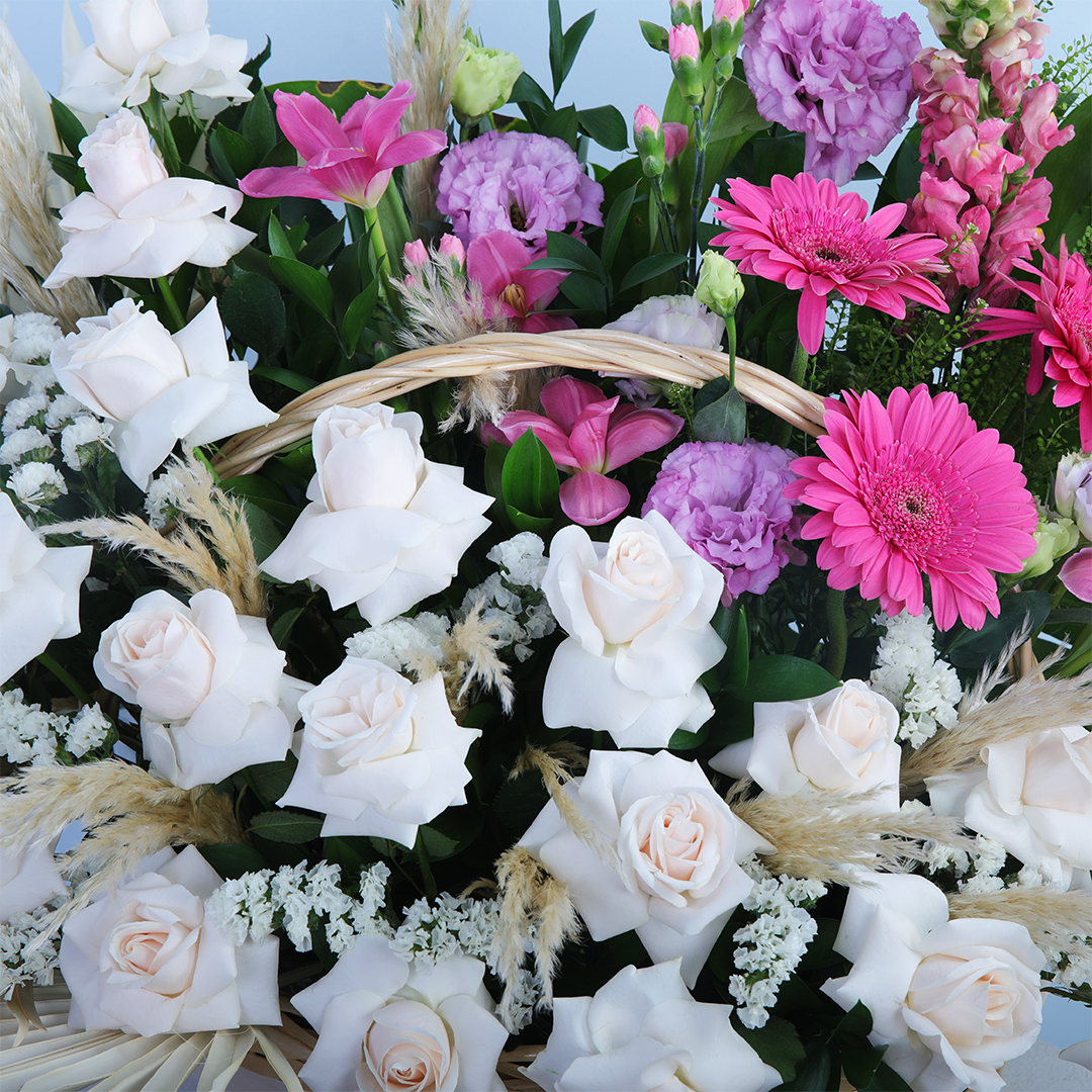 Blushing Embrace Basket | Flower Bouquet