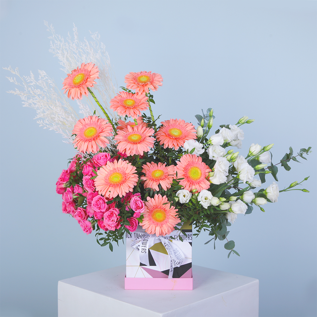 Pink & White Flower Gift | Elegant Box of Flowers