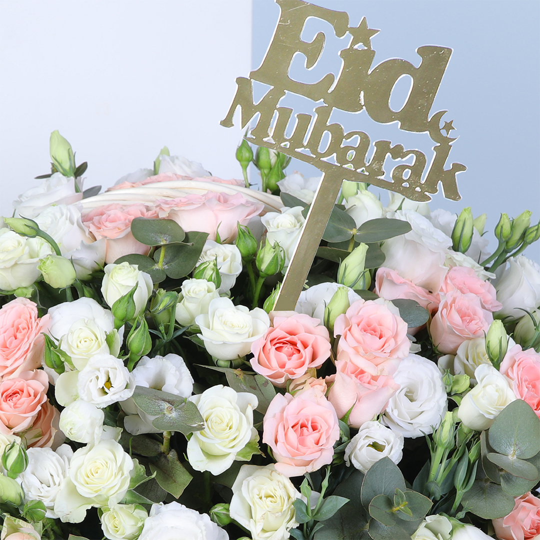 White & Pink Eid Basket | Eid Flower Basket