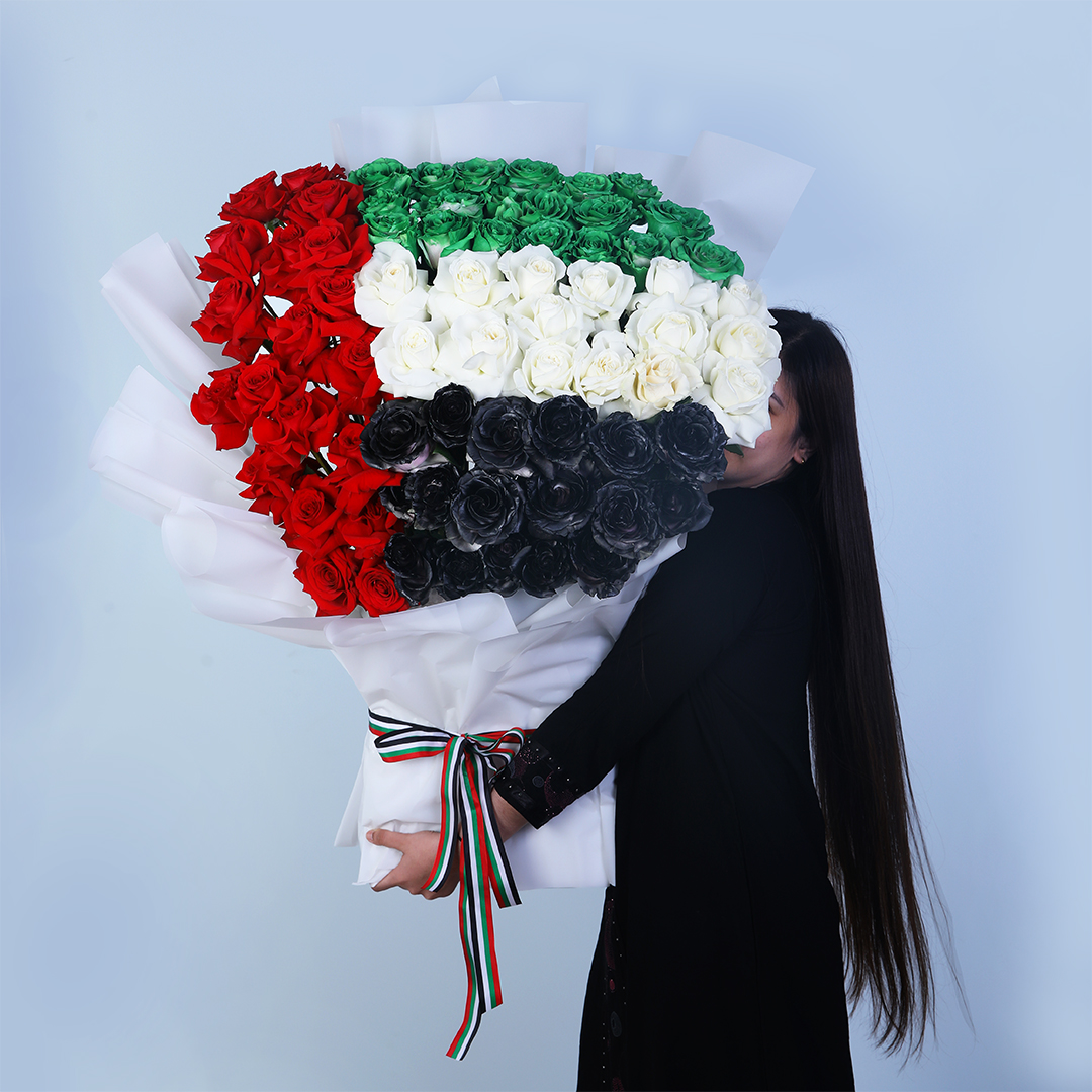 90-Rose UAE Flag-Coloured Bouquet| Order Now