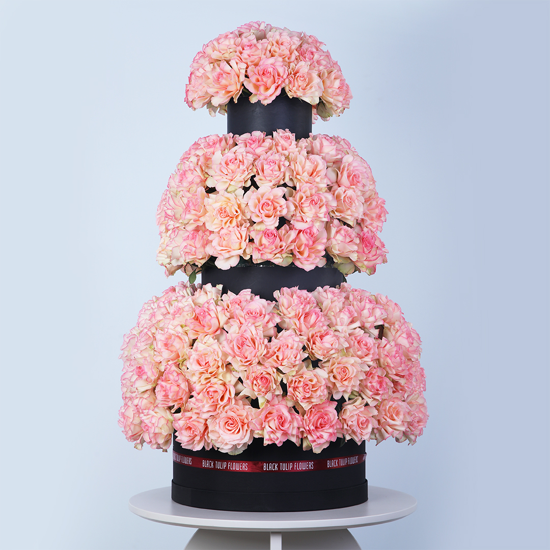 300 Pink Roses in a 3-Layered Tower | Elegant Rose Gift