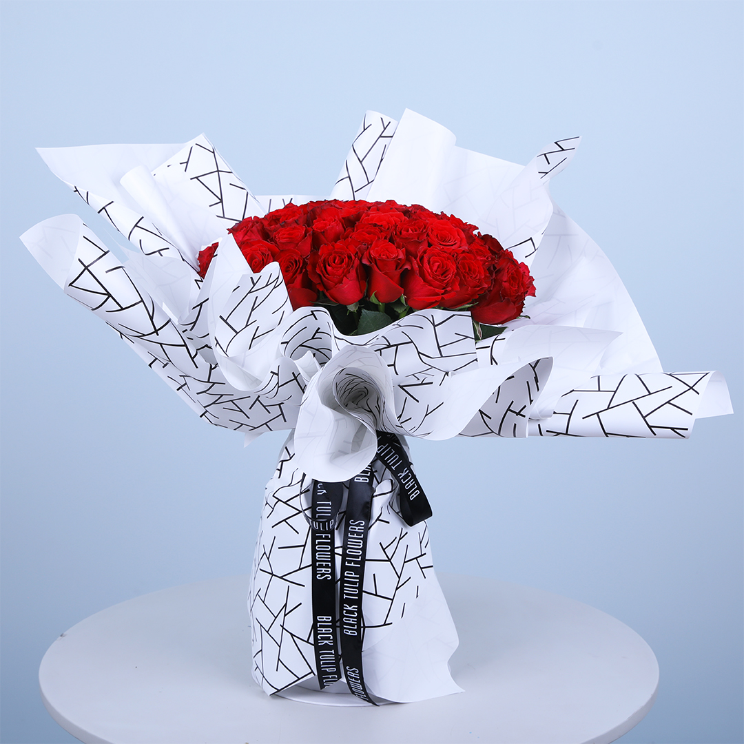 Chic 77 Red Roses | Stylish Romantic Bouquet