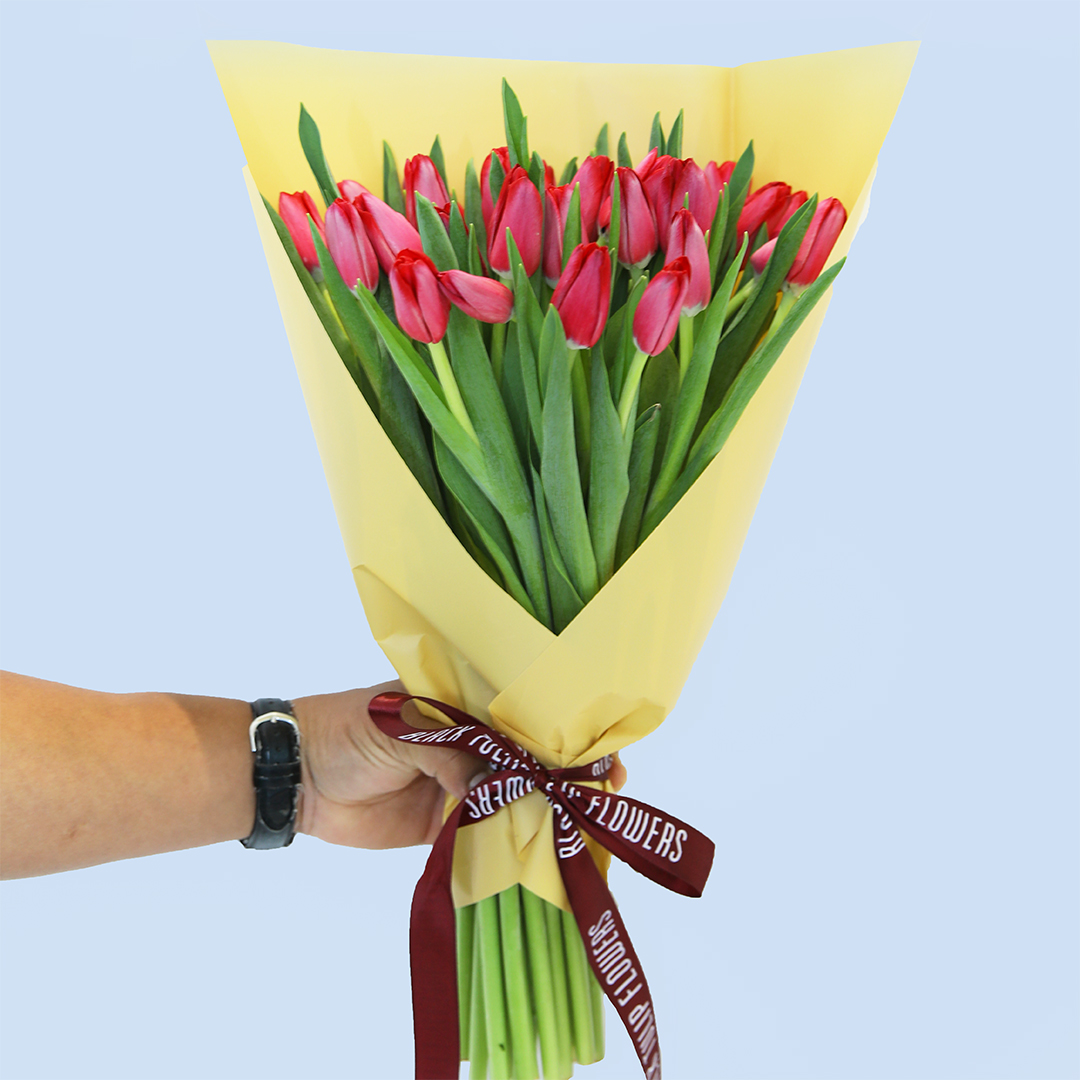 Red Tulip Bouquet | Hand-Tied Flowers