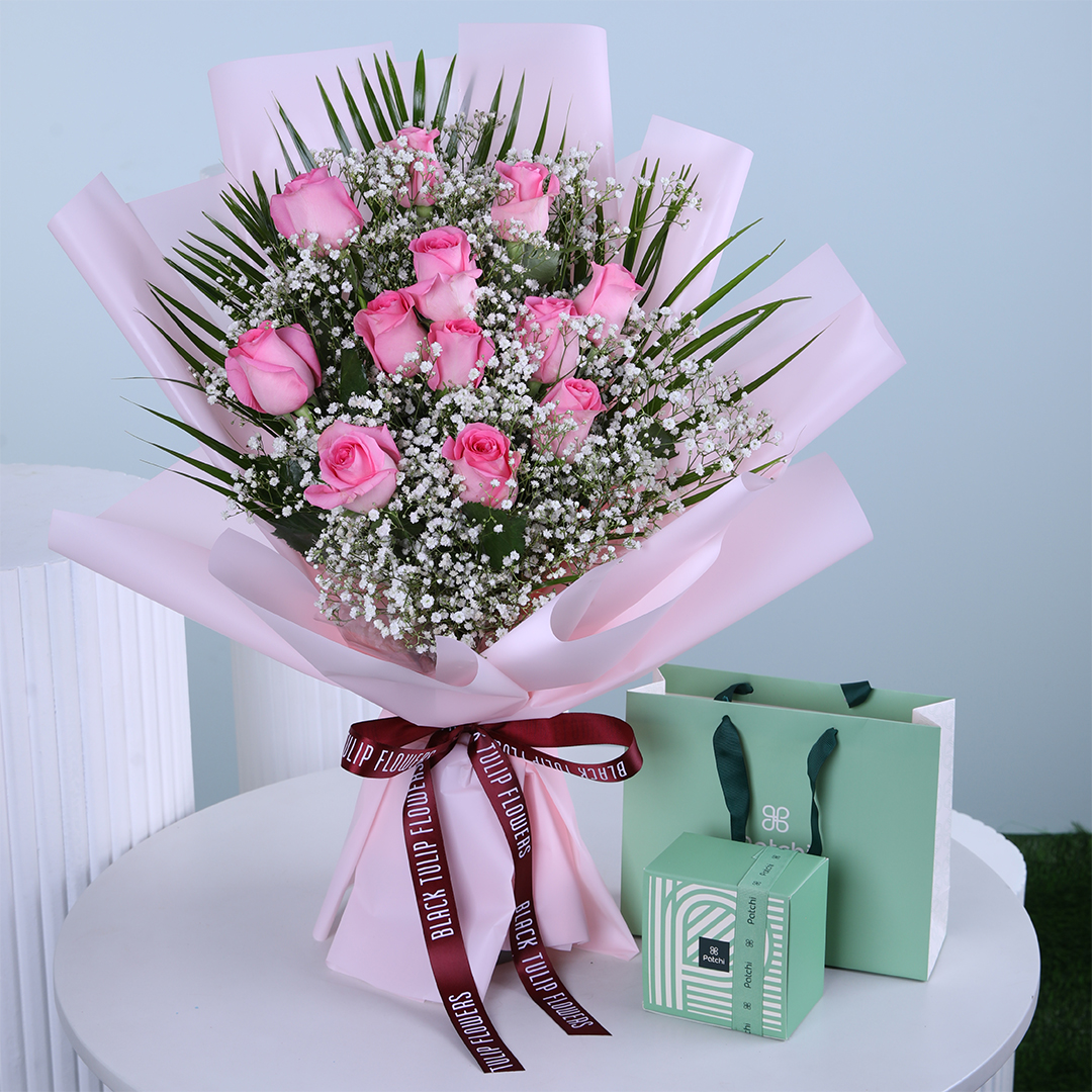 Soft Pink Roses With Patchi | Perfect for Celebrations