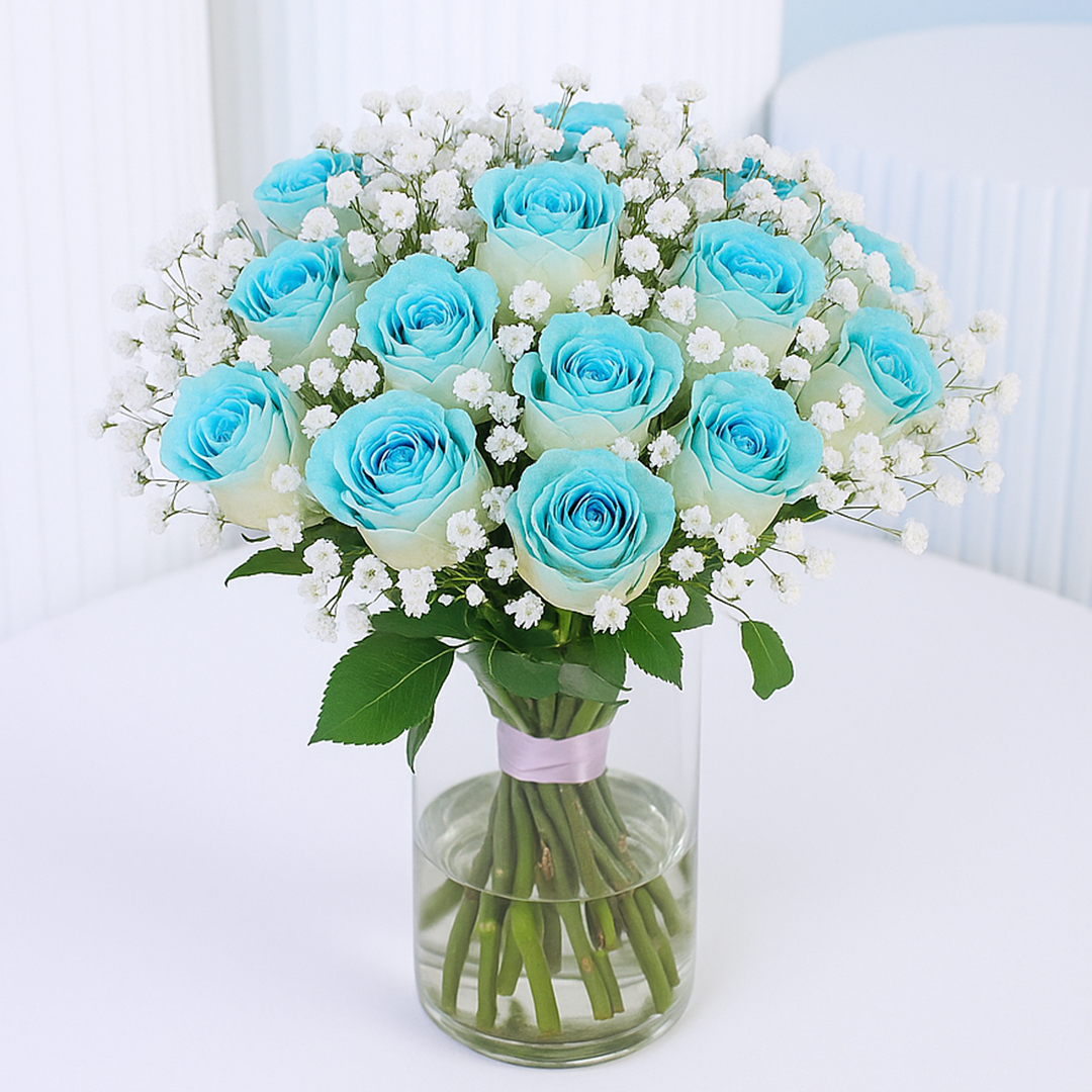 20 Blue Roses | Painted Roses in Vase