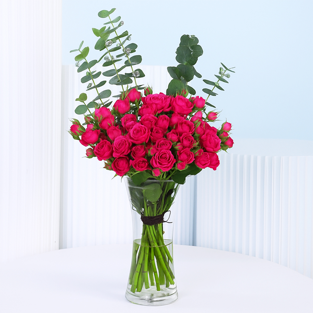 20 Stems Dark Pink Spray Roses | Vase Arrangement