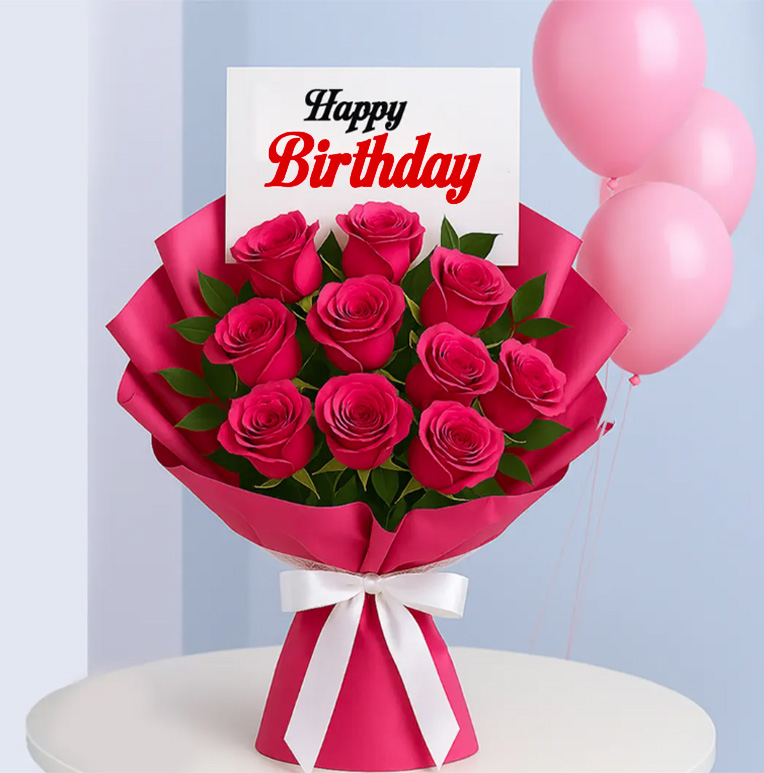 Pink Rose Birthday Bouquet | Birthday Flowers Online