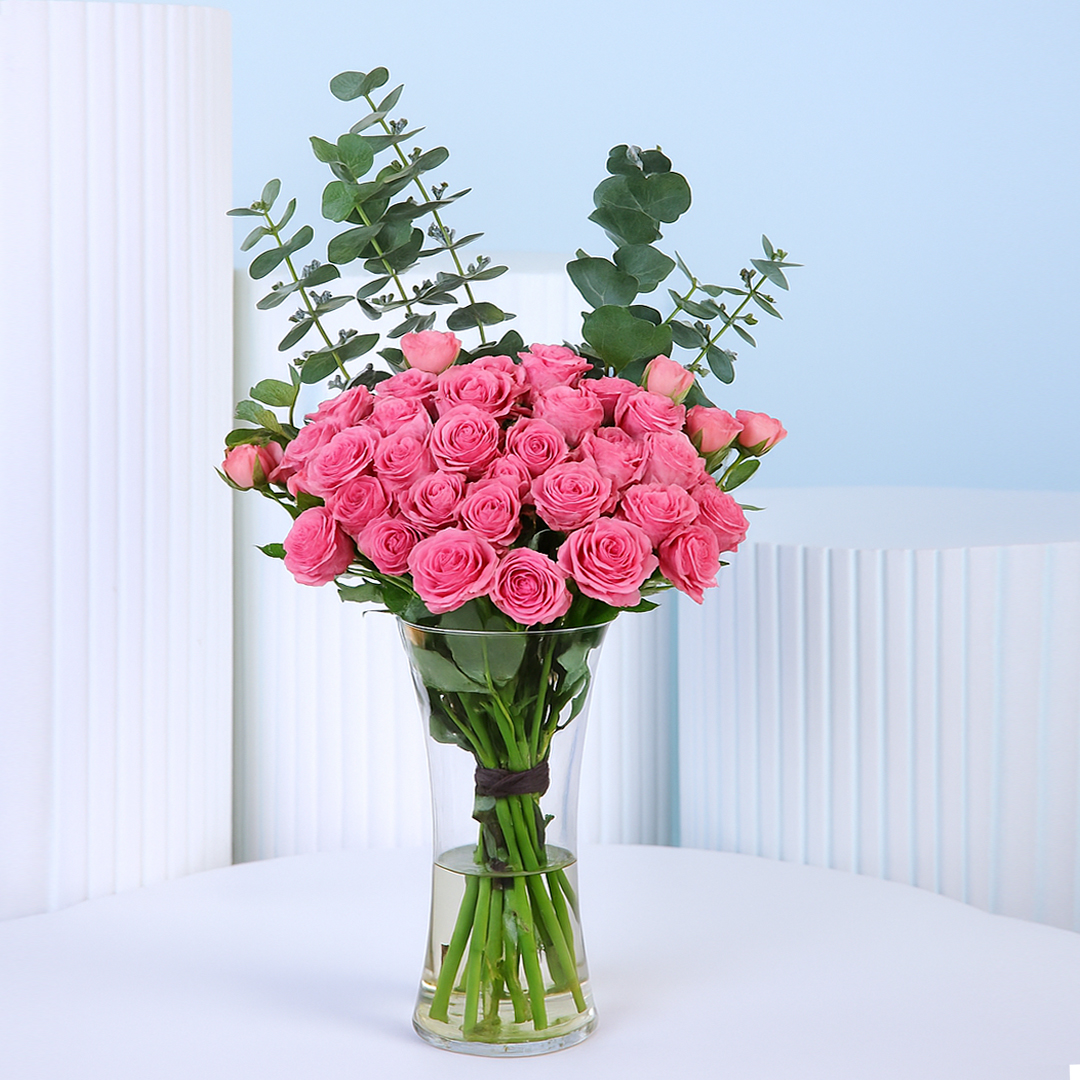 20 Stems Pink Spray Roses | Vase Arrangement