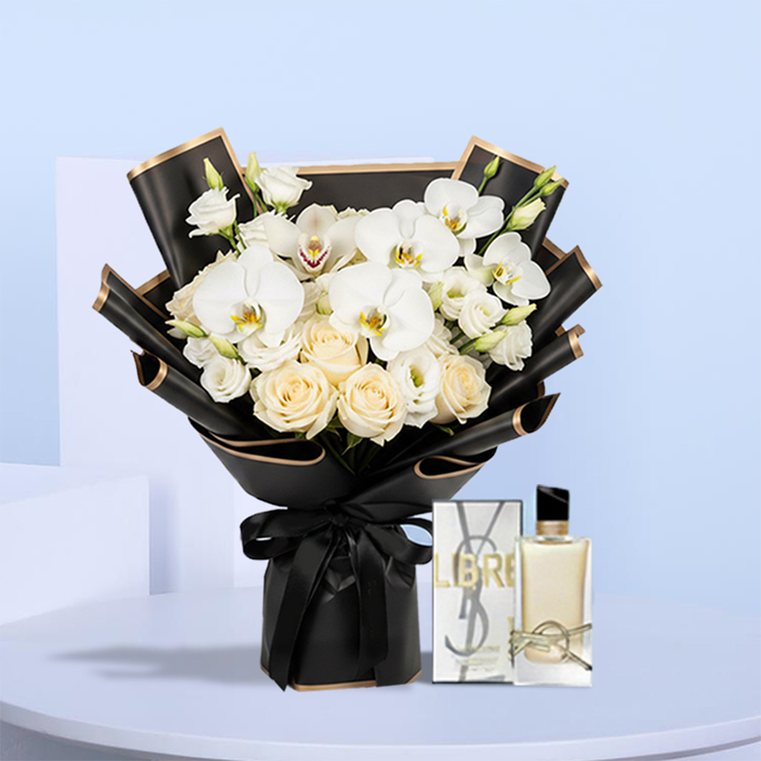 YSL Libre Perfume | White Orchids & Cream Roses Bouquet
