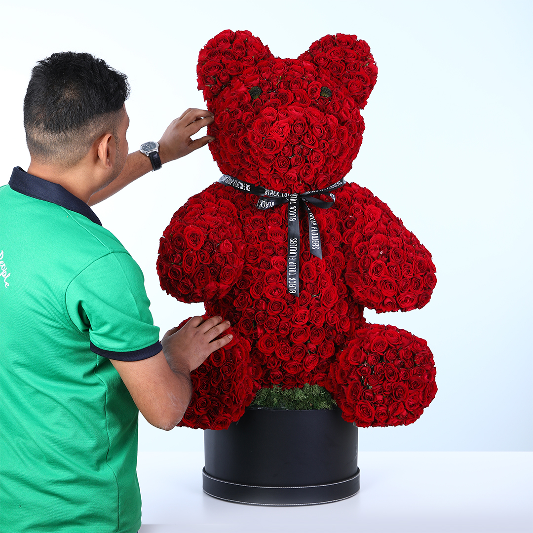 Red Spray Rose Teddy | Romantic Gift Arrangement