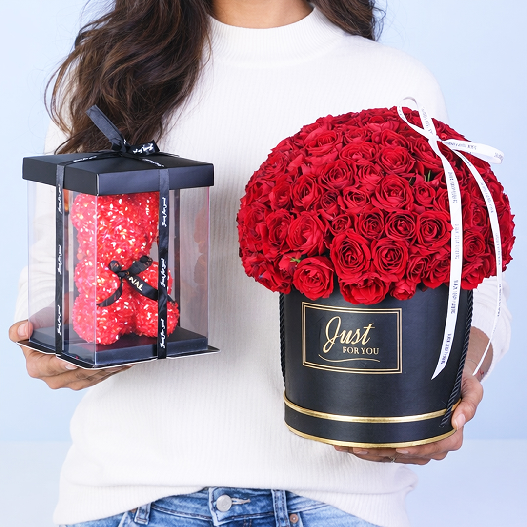 30 Spray Roses Box & Teddy | Valentine Delivery UAE
